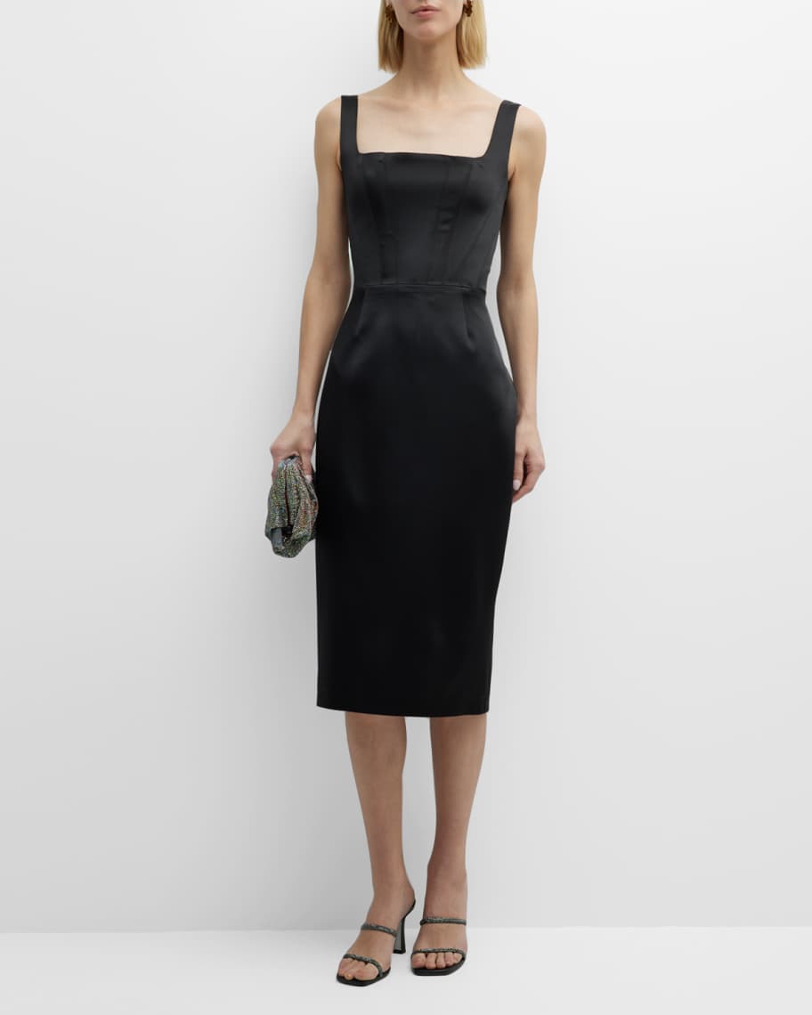 GIGII'S Goya Square-Neck Corset Satin Midi Dress | Neiman Marcus