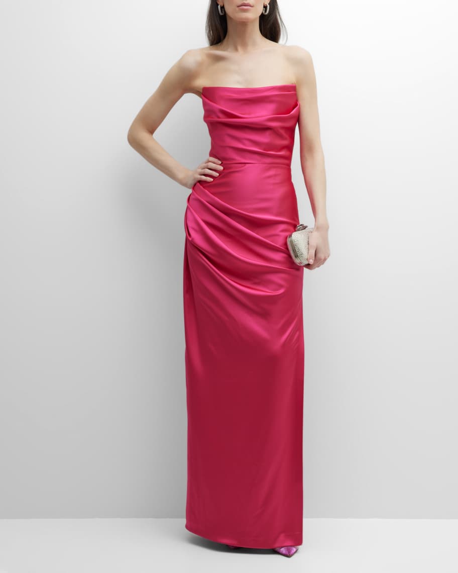 GIGII'S Doutzen Strapless Ruched Satin Gown | Neiman Marcus