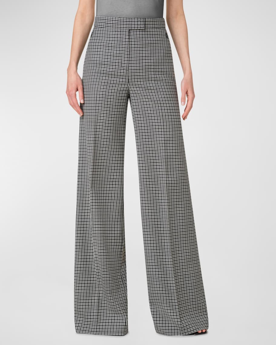 Akris Floretta Wool Micro-Check Pants | Neiman Marcus