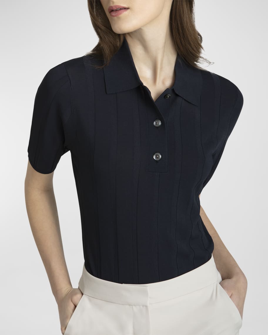 Judith & Charles Verda Ribbed Polo Pullover | Neiman Marcus