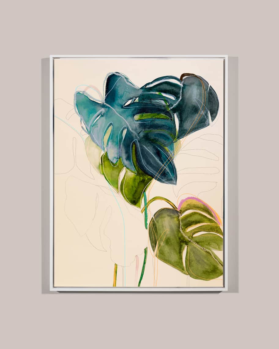 Yoffi "Blue Monstera" Framed Giclee | Neiman Marcus