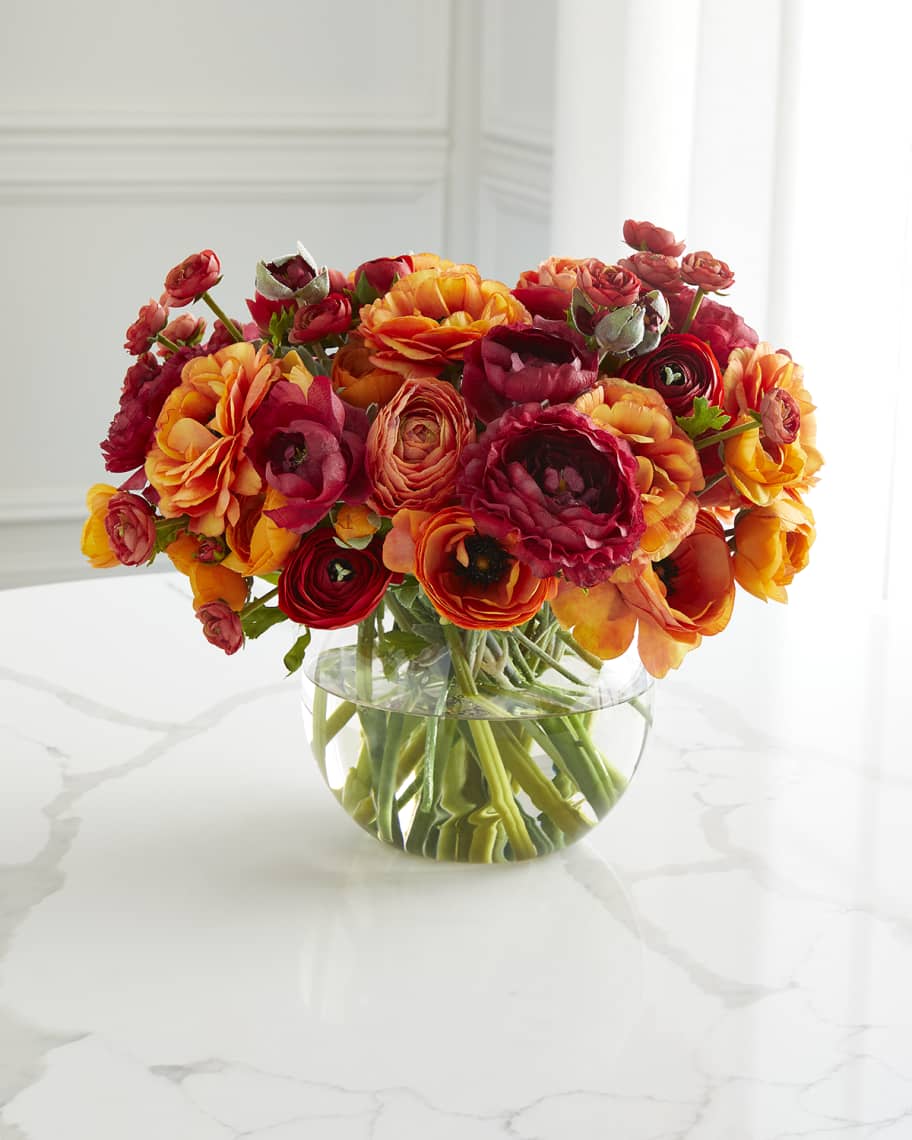 NDI Ranunculus Orange Beauty Floral Arrangement in a Glass Bubble Vase ...