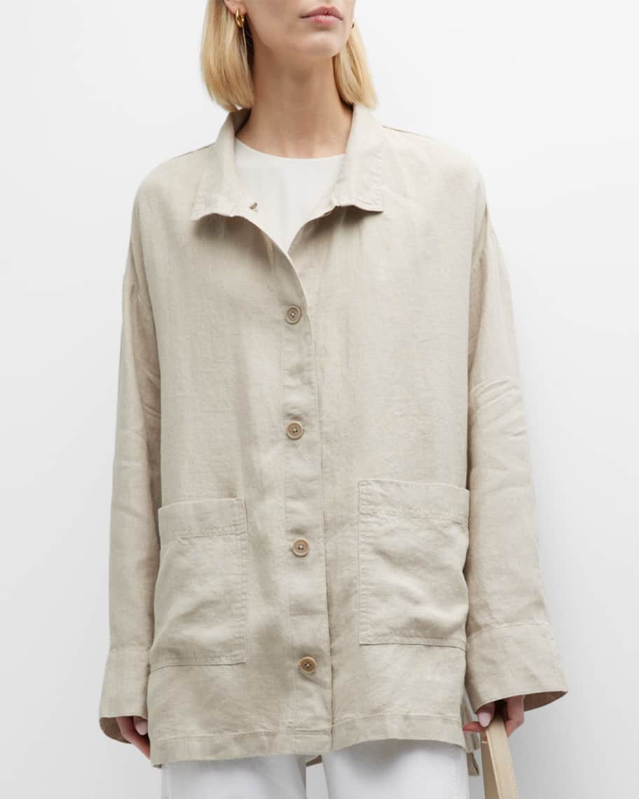 Eileen Fisher Patch Pocket Button-Down Linen Jacket | Neiman Marcus