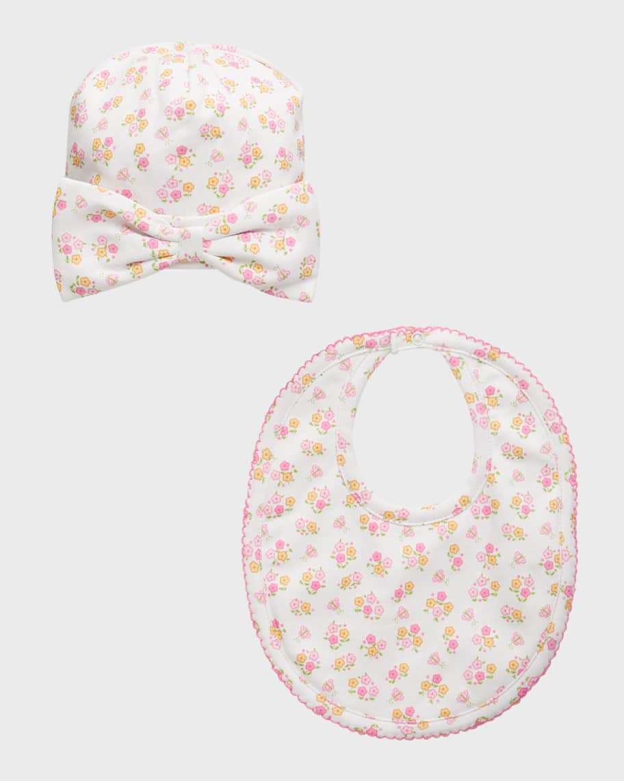 Kissy Kissy Girl's Garden Pleasures Bow Hat & Bib Set, Size Newborn-S ...