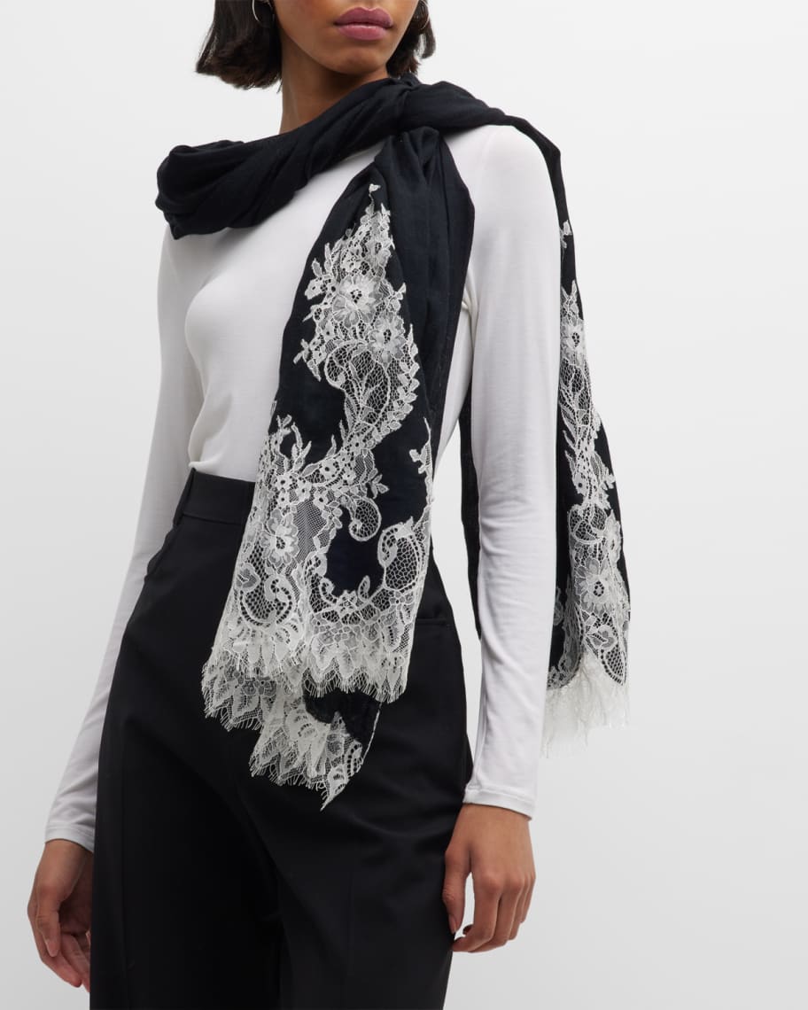 Bindya Lace Silk-Wool Evening Wrap | Neiman Marcus