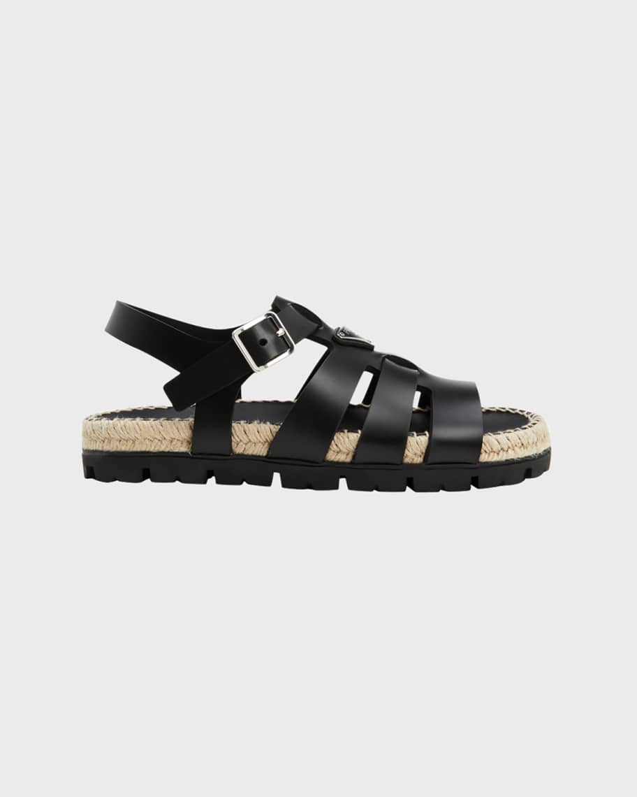 Prada Soft Rope and Leather Cage Sandals | Neiman Marcus