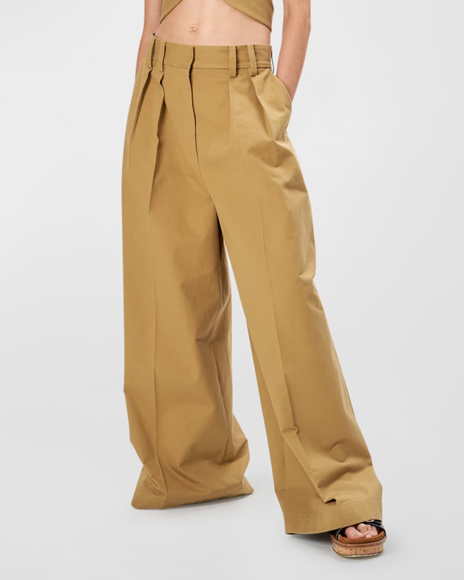 Ronny Kobo Lo Cotton Twill Wide-Leg Puddle Pants | Neiman Marcus