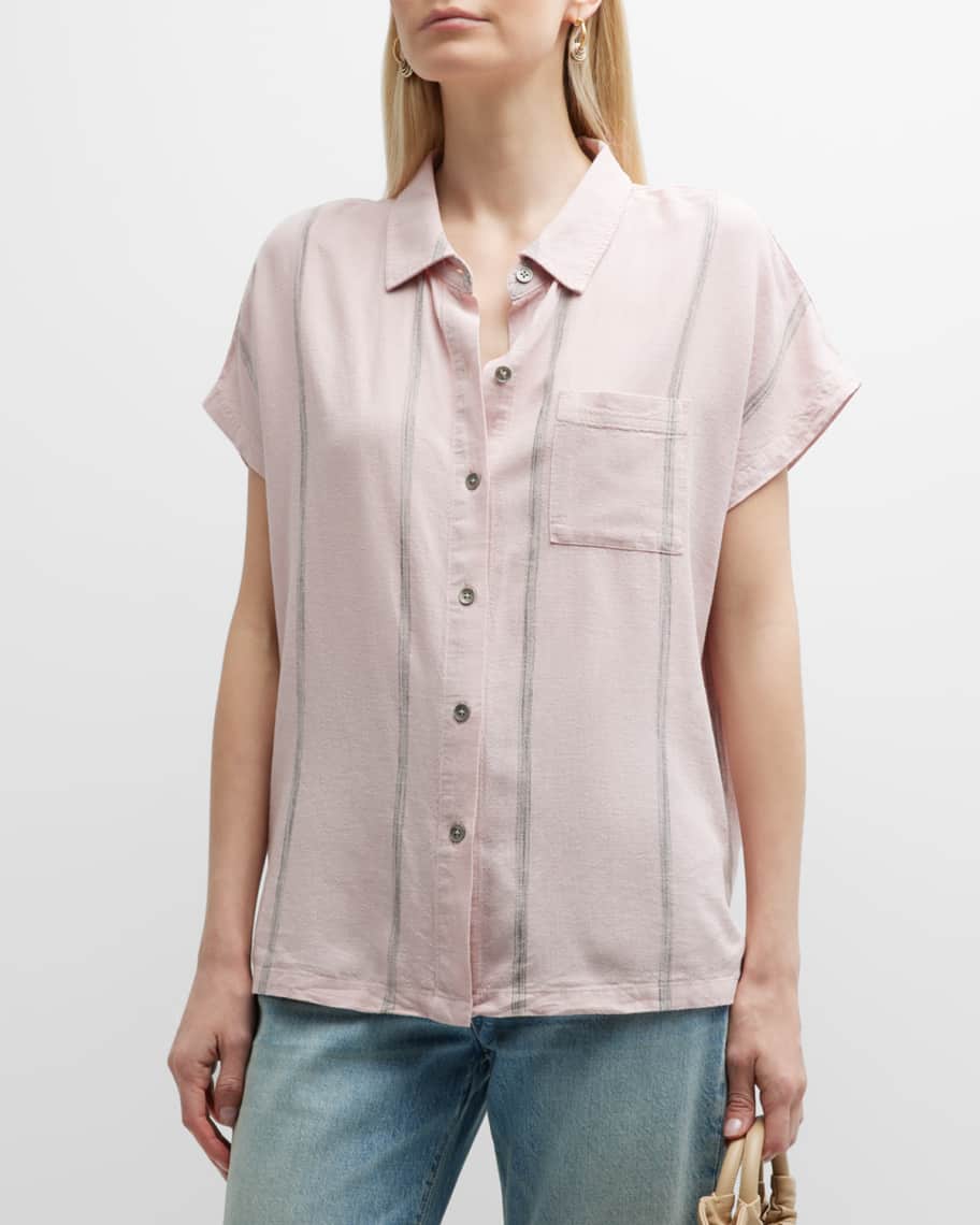 Splendid Giada Chalk Stripe Linen-Blend Camp Shirt | Neiman Marcus