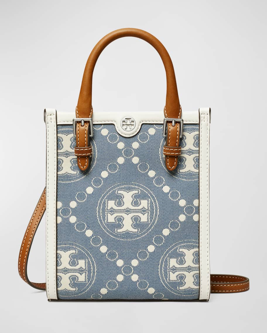 Tory Burch Mini T Monogram Denim Top-Handle Bag | Neiman Marcus