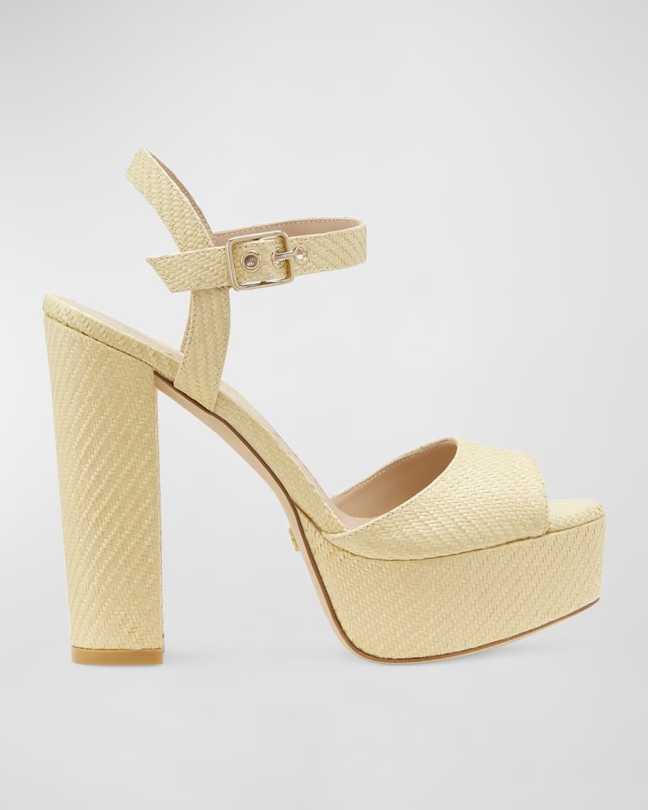 Stuart Weitzman Ryder Raffia Ankle-Strap Platform Sandals | Neiman Marcus