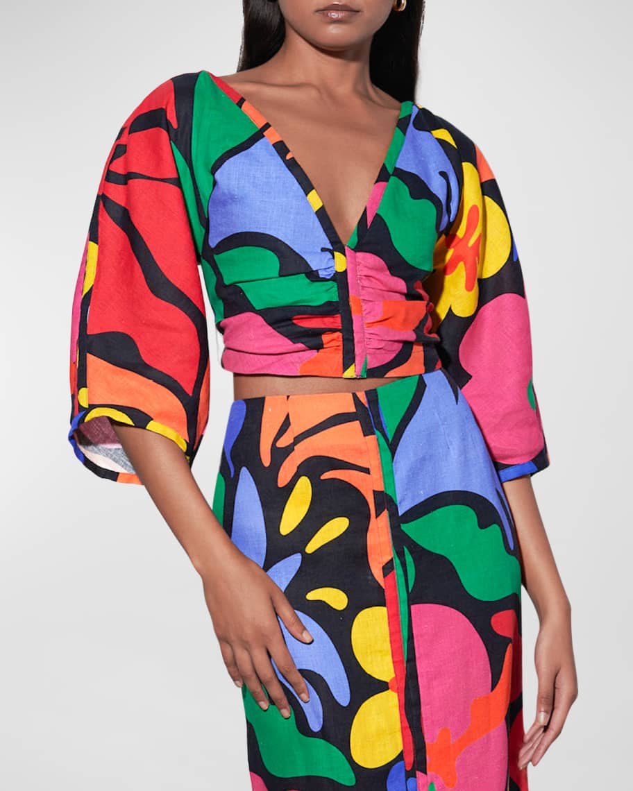 Mara Hoffman Sang Plunge Floral Hemp Top | Neiman Marcus