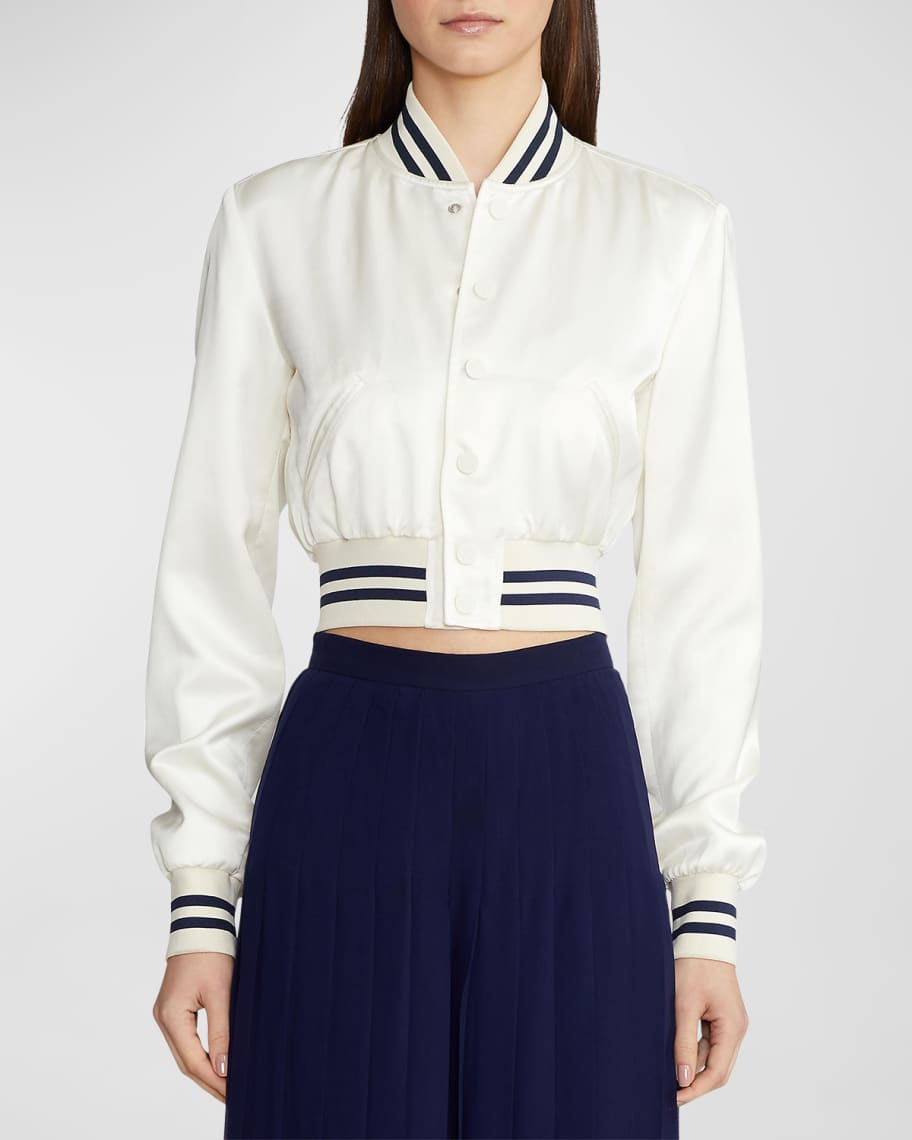 Ralph Lauren Collection Graeson Logo-Back Satin Crop Varsity Jacket ...