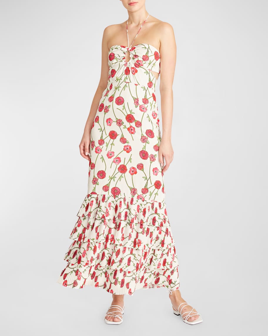 AMUR Isabelle Floral-Print Tiered Halter Maxi Dress | Neiman Marcus