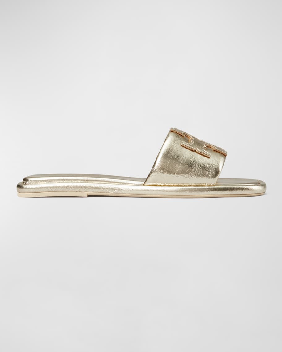 Tory Burch Double T Sport Metallic Slide Sandals | Neiman Marcus