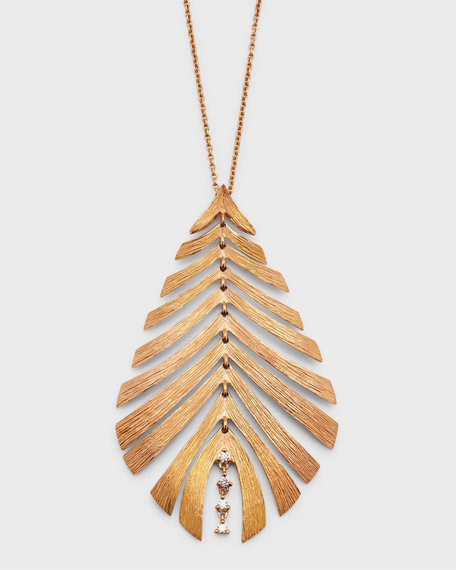 Hueb 18K Rose Gold Leaf Pendant Necklace with Diamonds | Neiman Marcus