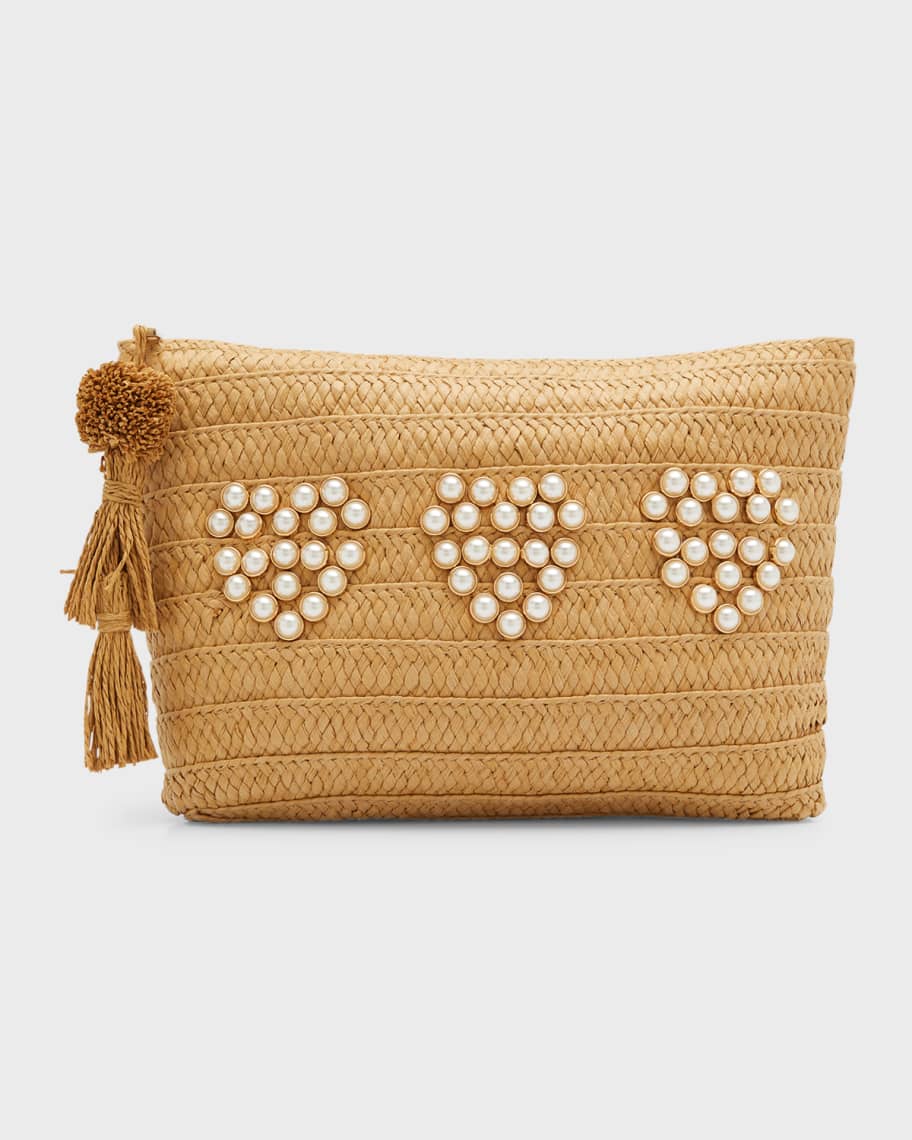 BTB Los Angeles 3 Heart Straw Clutch Bag | Neiman Marcus
