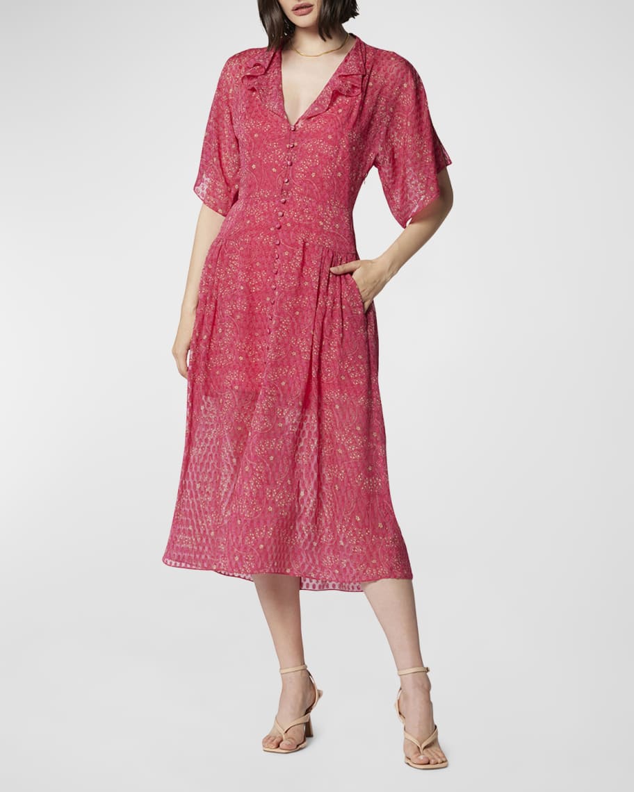 Equipment Samia Floral-Print Split-Sleeve Midi Dress | Neiman Marcus