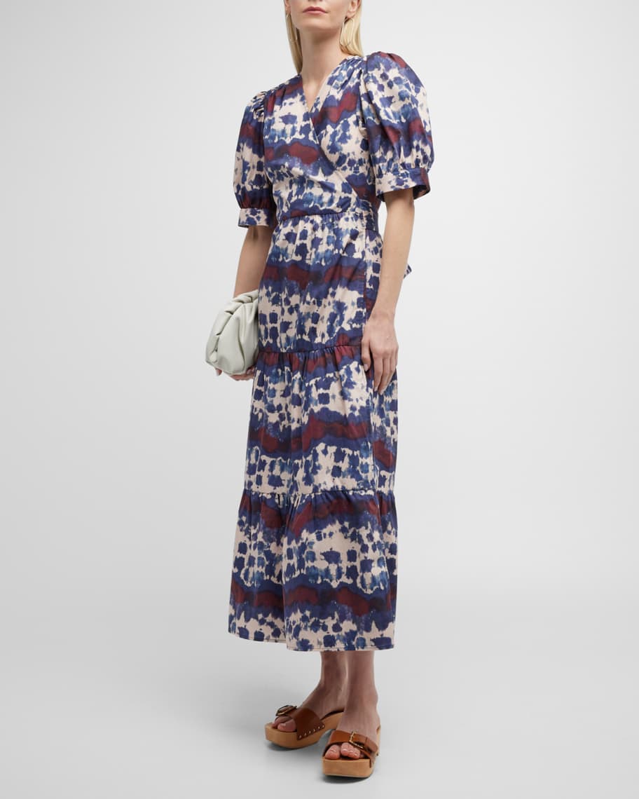 Marie Oliver Rhett Tie-Dye Puff-Sleeve Wrap Dress | Neiman Marcus
