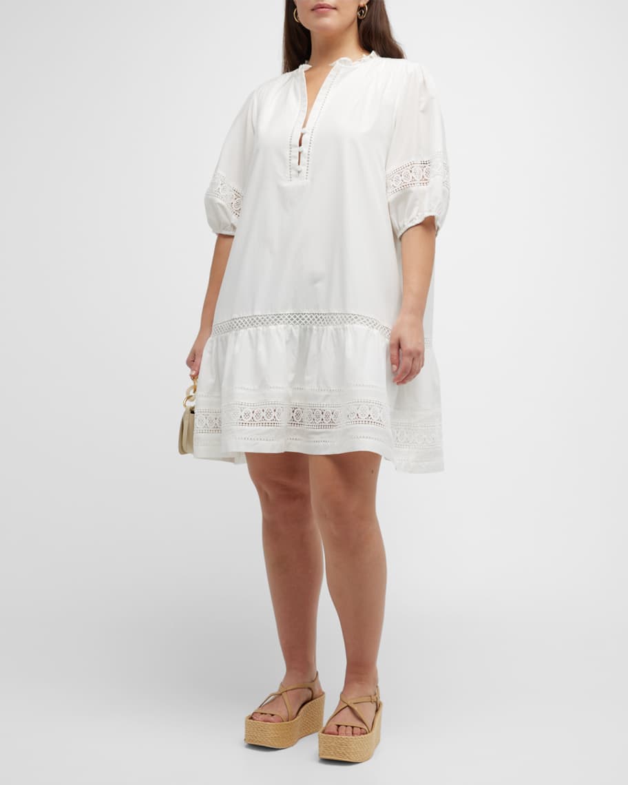 Marie Oliver Plus Size Ruby Lace-Inset Flounce Shift Dress | Neiman Marcus