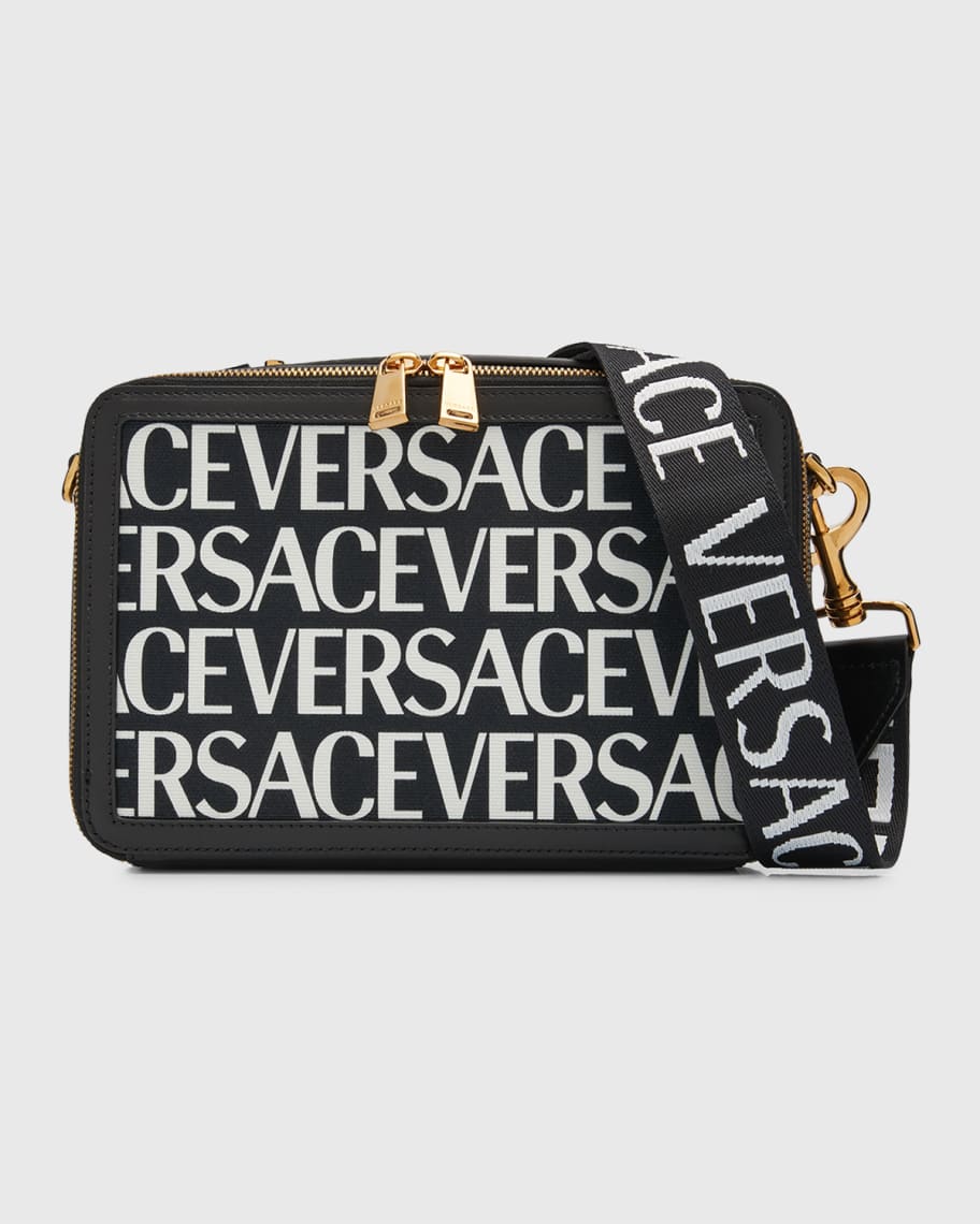 Versace Men's Allover Logo Canvas Crossbody Bag | Neiman Marcus