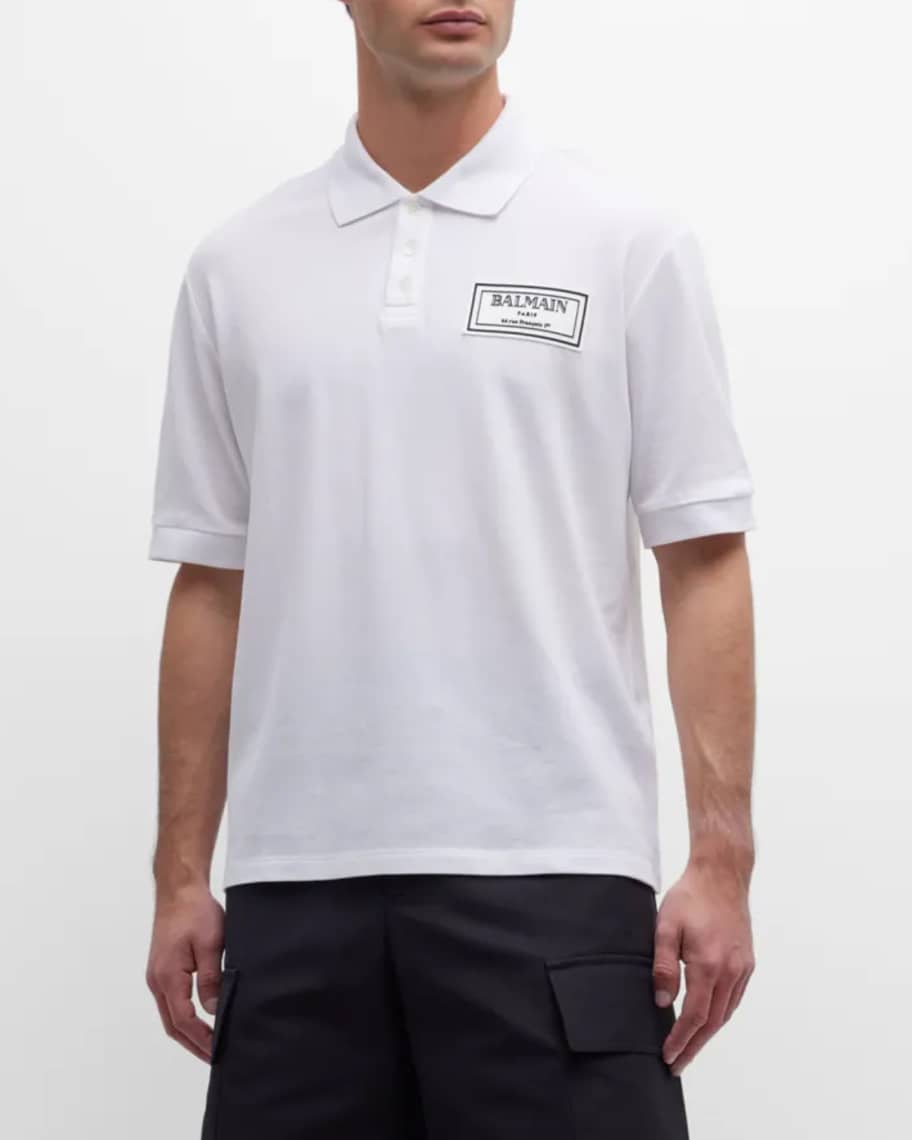 Balmain Men's Logo-Patch Pique Polo Shirt | Neiman Marcus