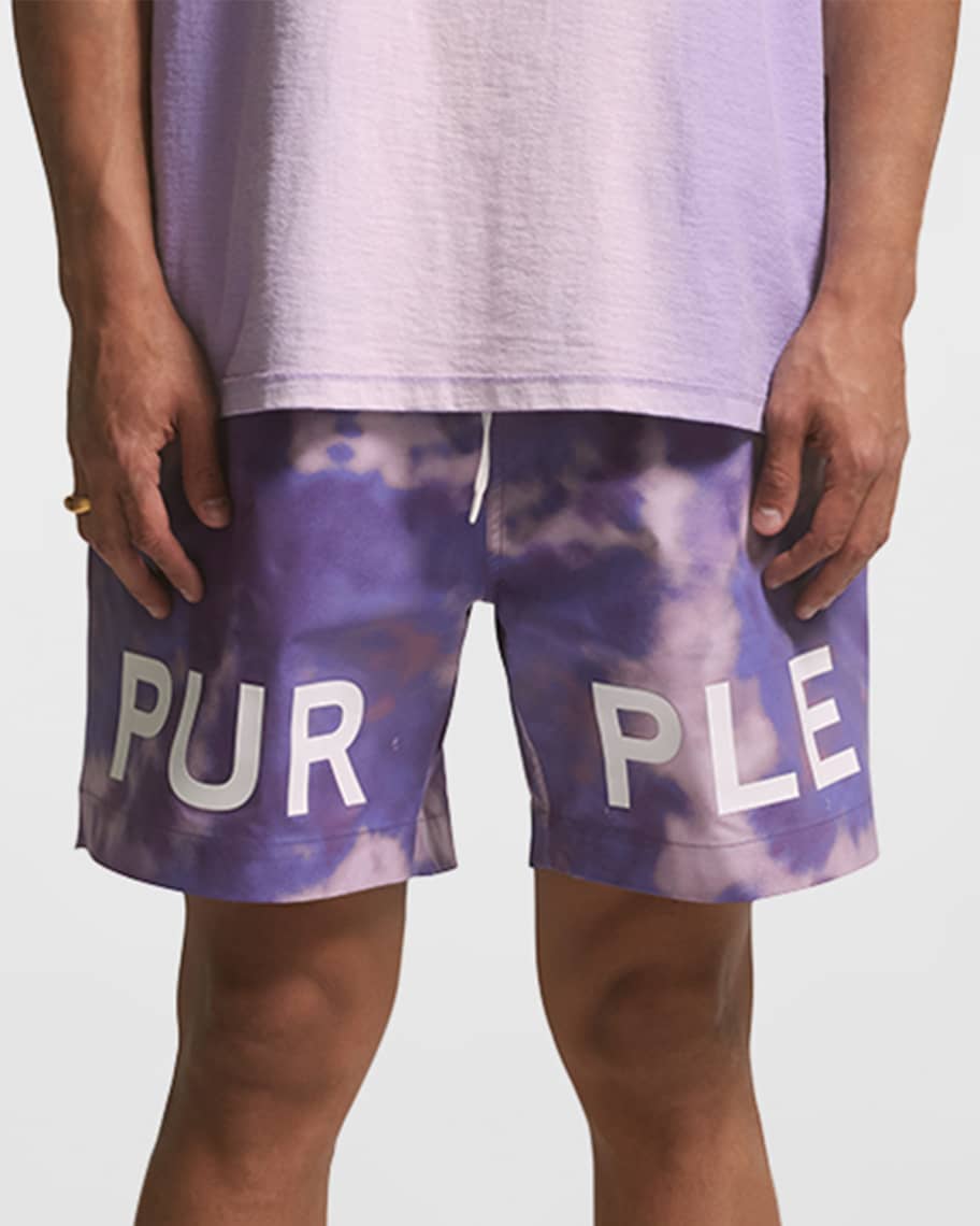 PURPLE Men's Tie-Dye Logo Swim Shorts | Neiman Marcus
