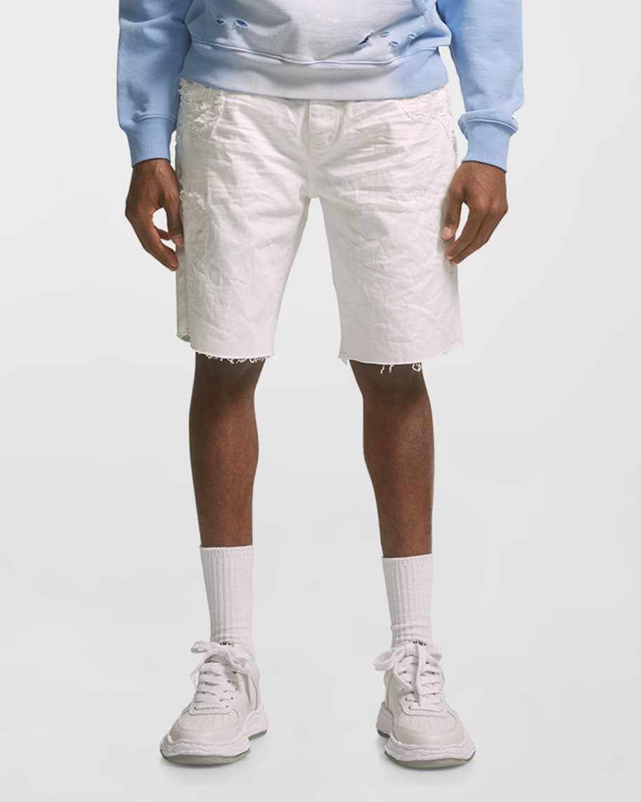 PURPLE Men's Distressed Denim Shorts | Neiman Marcus