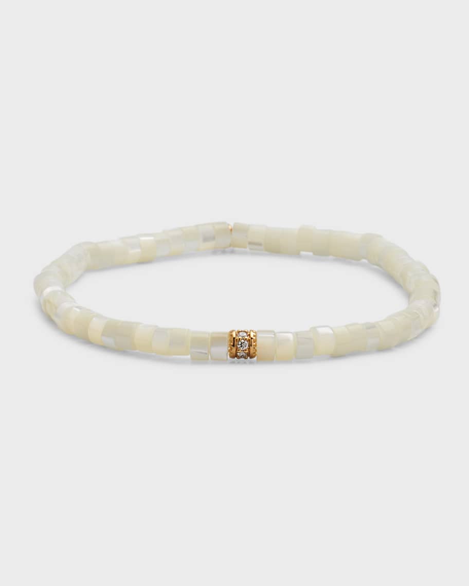 Sydney Evan 14K Yellow Gold Scallop Edge Pave Rondelle and Mother-of ...