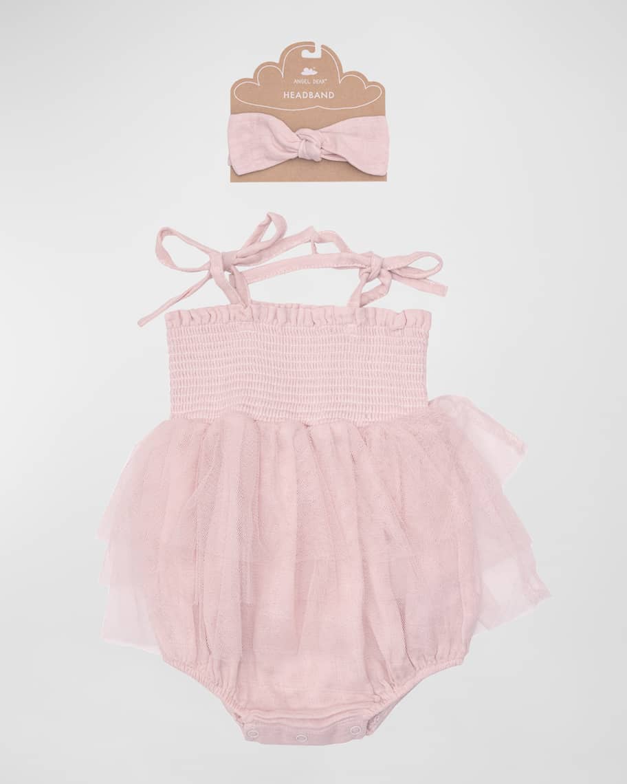 Angel Dear Girl's Tutu Bubble Smocked Romper W/ Headband, Size Newborn ...
