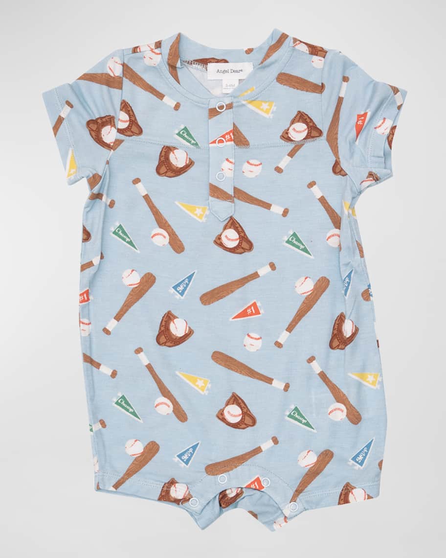 Angel Dear Boy's Baseball-Print Shortall, Size 3M-24M | Neiman Marcus