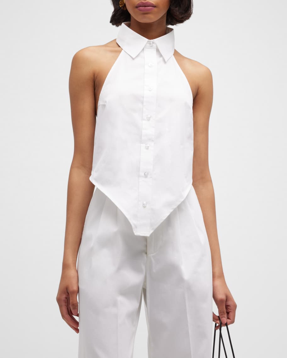 SEROYA Richie Button-Front Halter Handkerchief Top | Neiman Marcus