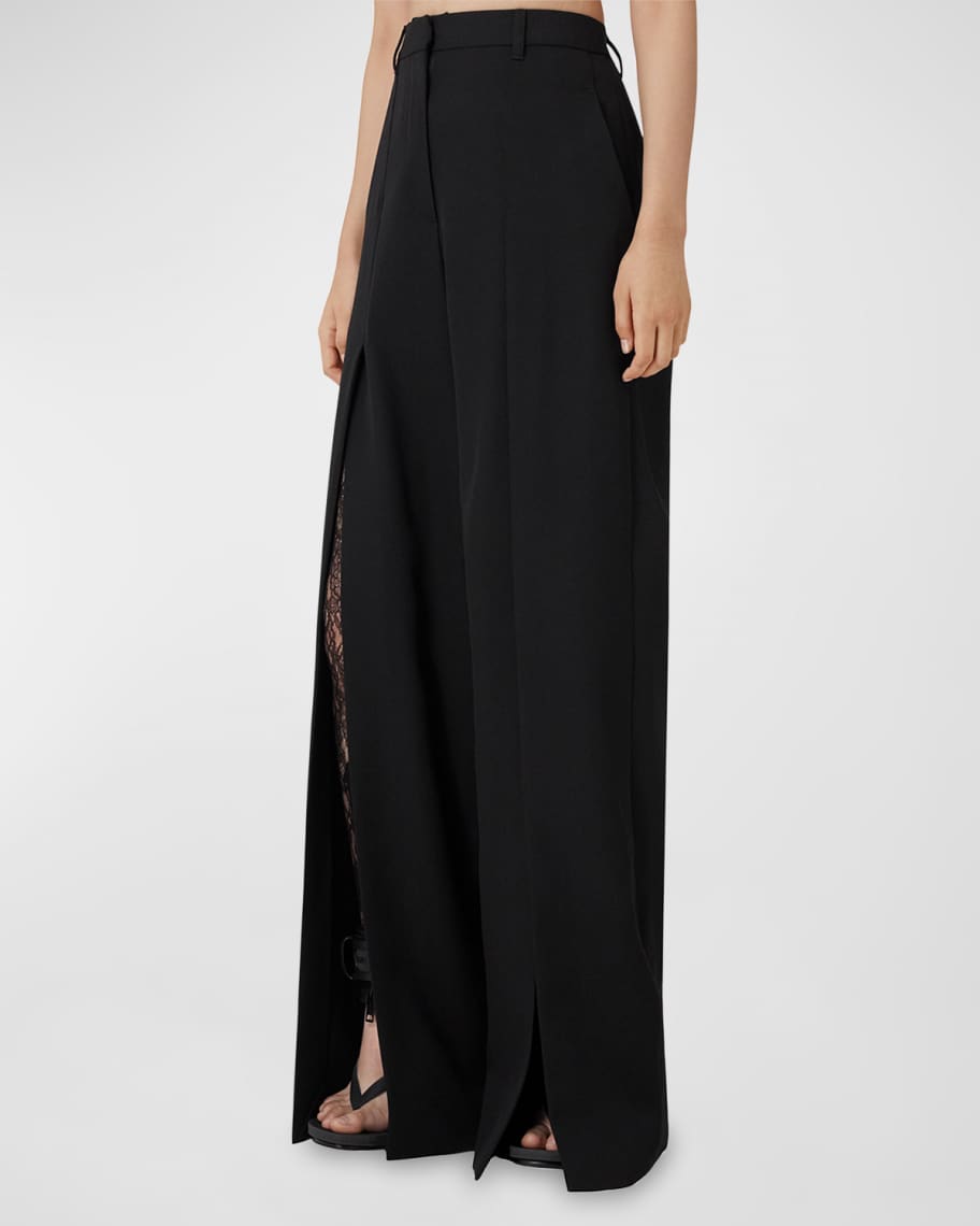 Burberry Split-Hem Wide-Leg Wool Trousers | Neiman Marcus