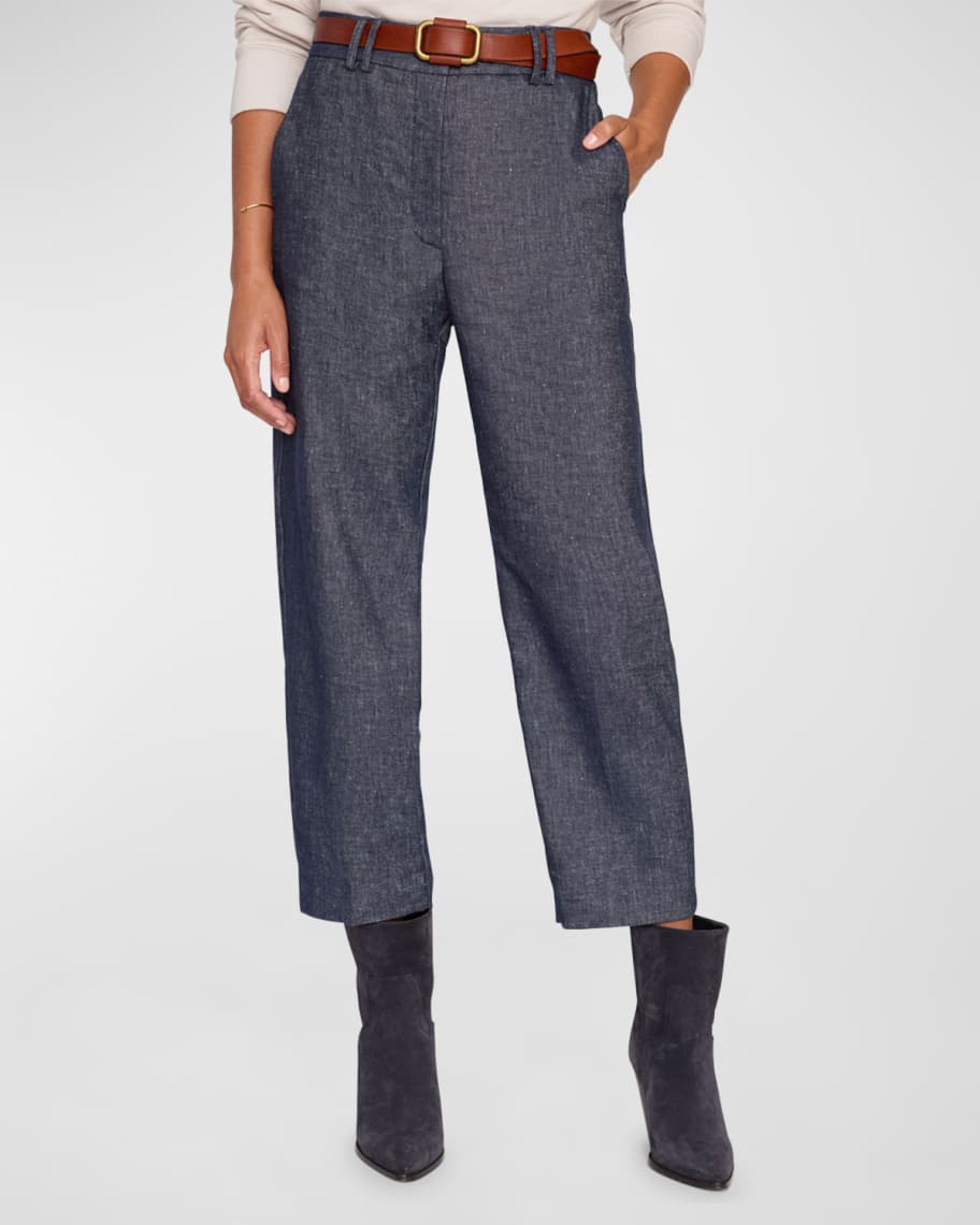Brochu Walker Talia Cropped Straight-Leg Cotton-Linen Pants | Neiman Marcus