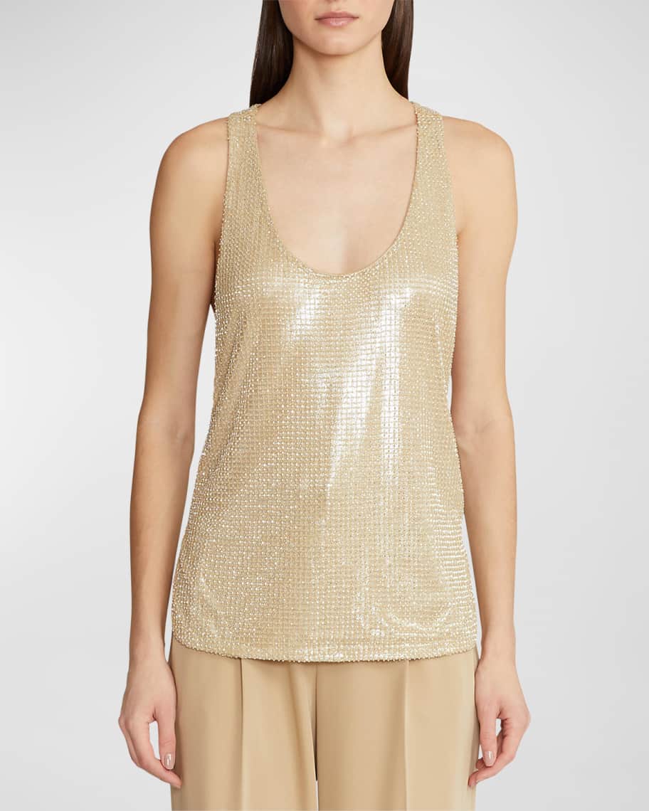 Ralph Lauren Collection Presling Beaded Metallic Tank Top | Neiman Marcus