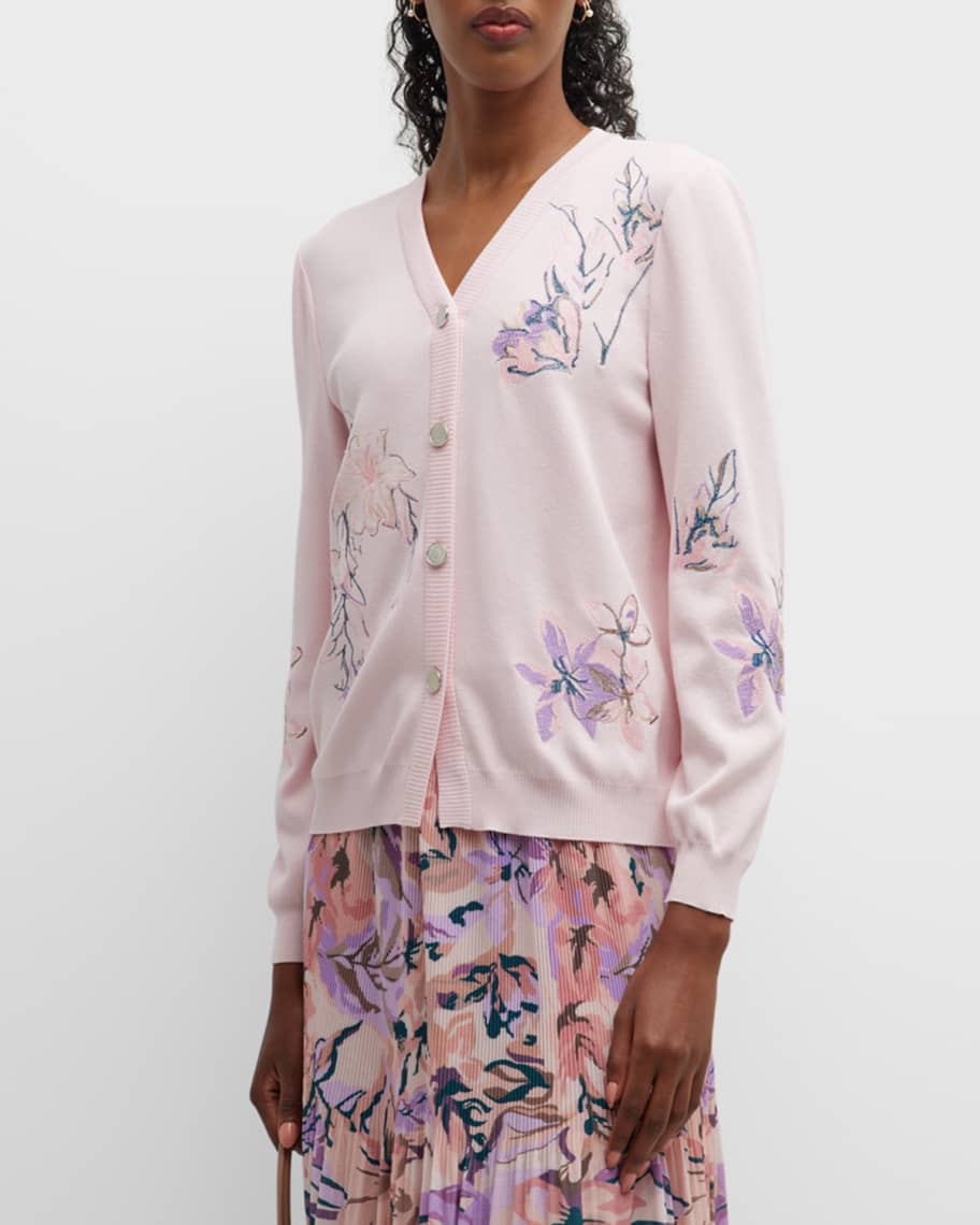 Misook Soft Knit Jacket with Floral Embroidery | Neiman Marcus