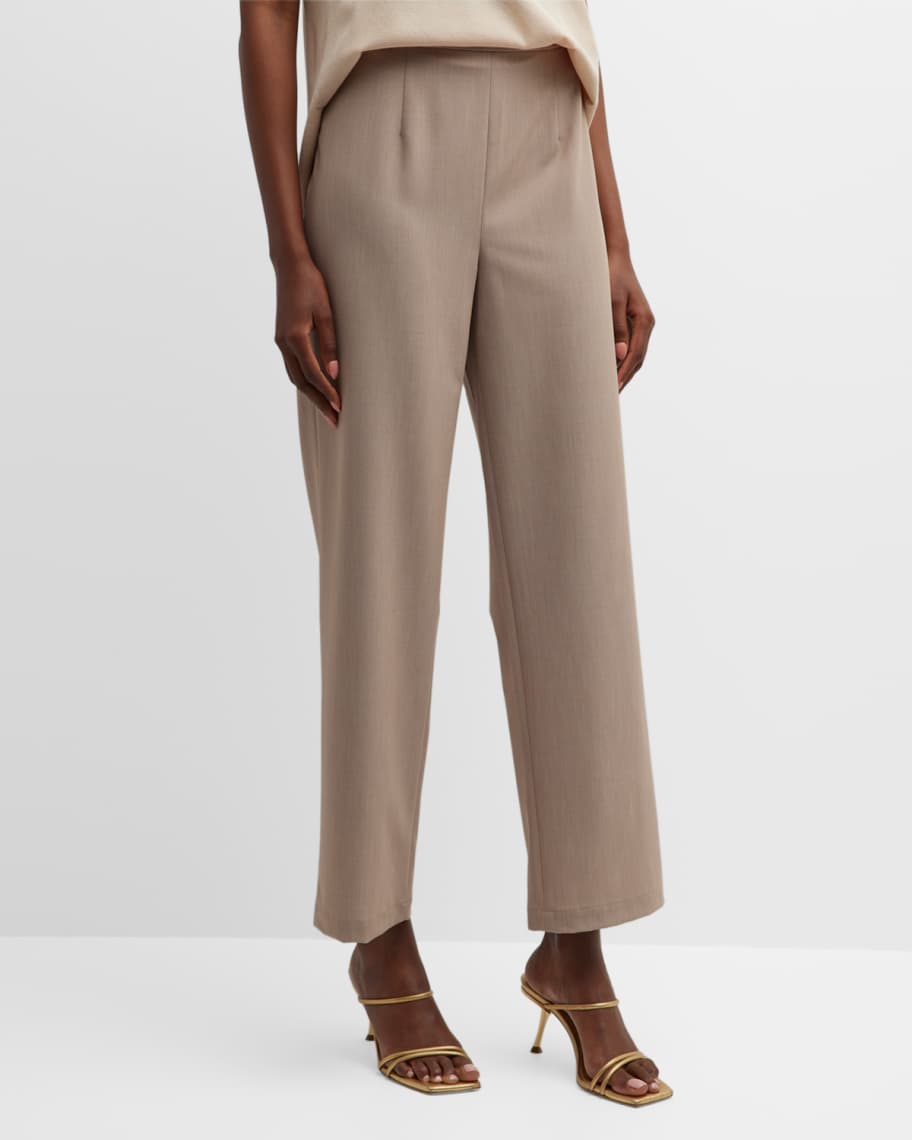 Misook Pleated Wide-Leg Twill Pants | Neiman Marcus