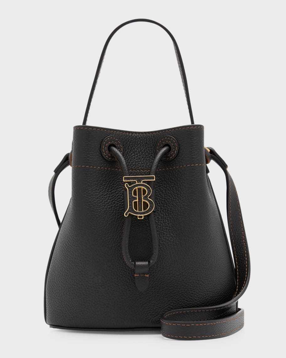 Burberry Mini TB Drawstring Leather Bucket Bag | Neiman Marcus