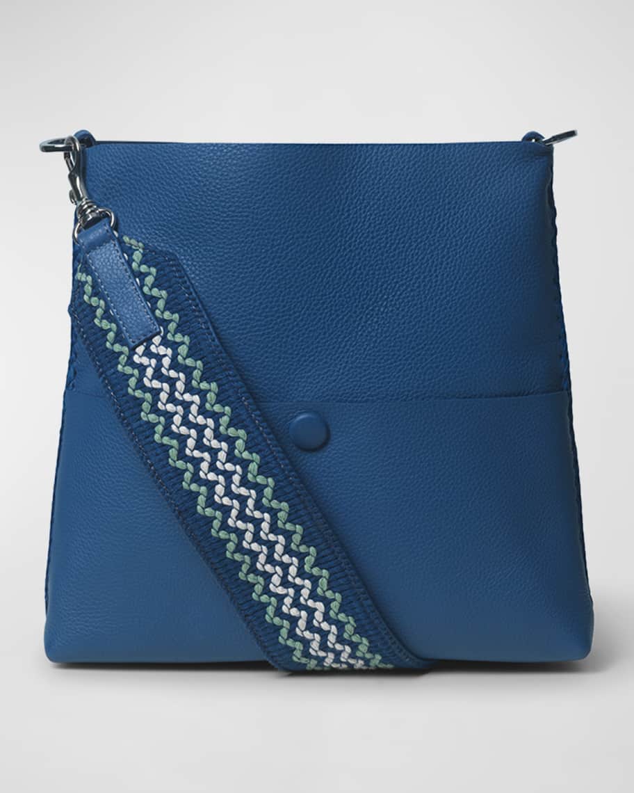 Callista Slim Grained Leather Messenger Bag w/ Zip Pouch | Neiman Marcus