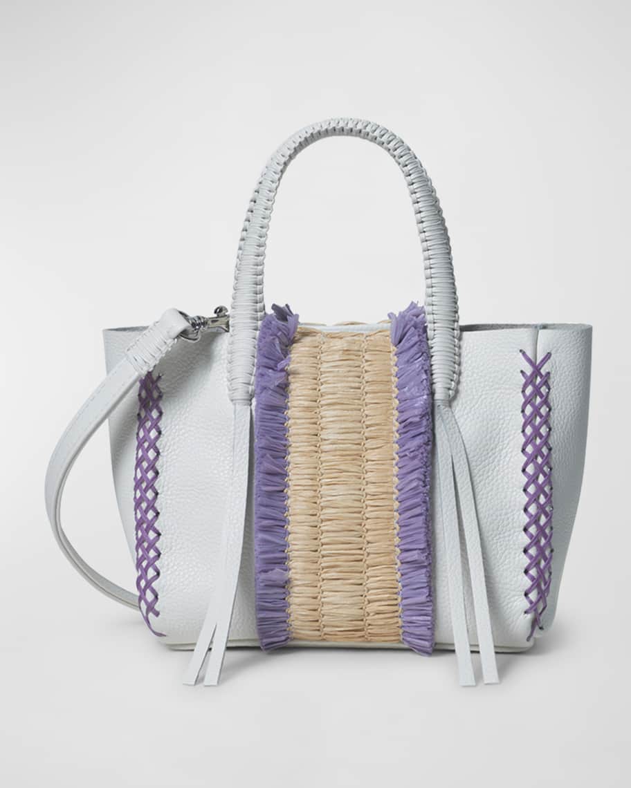 Callista Micro Leather & Raffia Tote Bag | Neiman Marcus