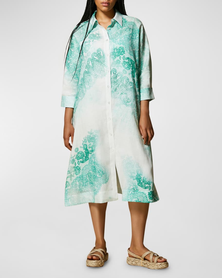 Marina Rinaldi Plus Size Diorama Lace-Print Midi Shirtdress | Neiman Marcus
