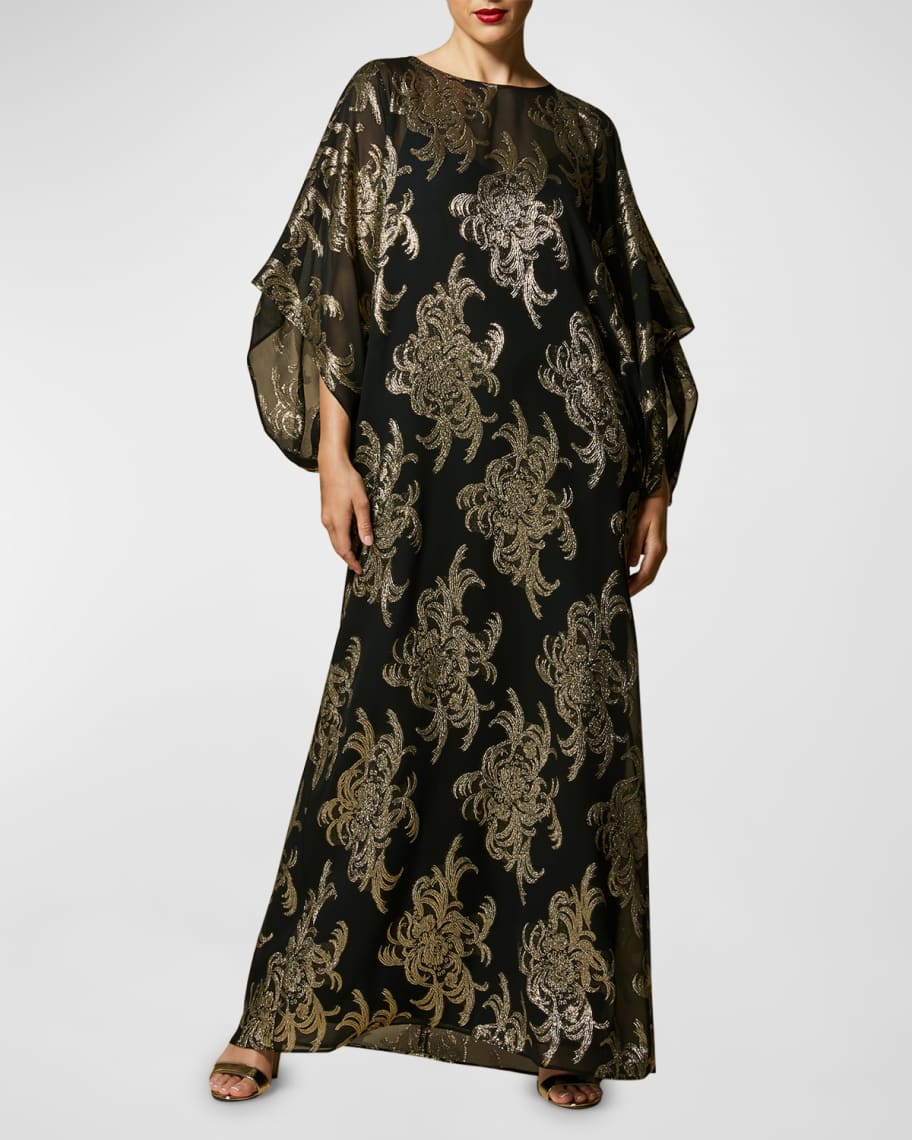 Marina Rinaldi Plus Size Derby Metallic Silk Maxi Dress | Neiman Marcus