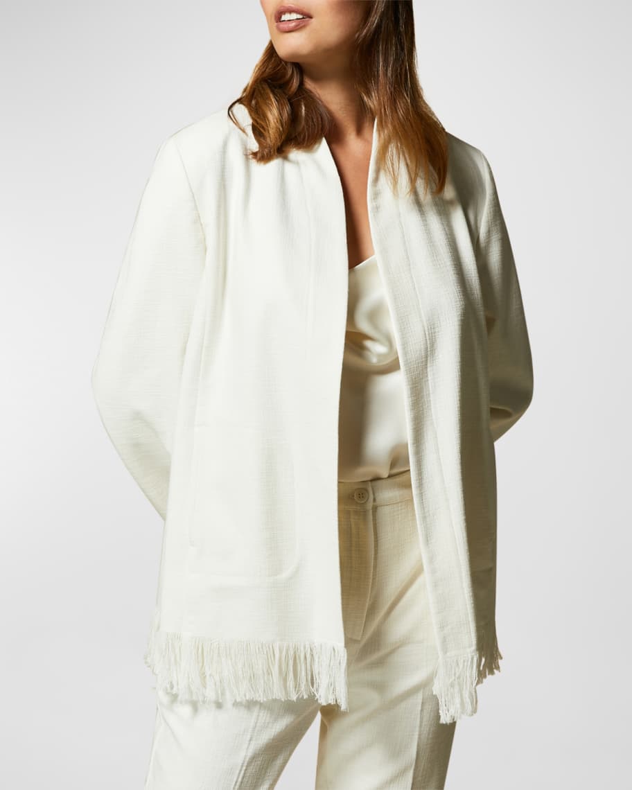 Marina Rinaldi Plus Size Candela Open-Front Fringe-Trim Jacket | Neiman ...