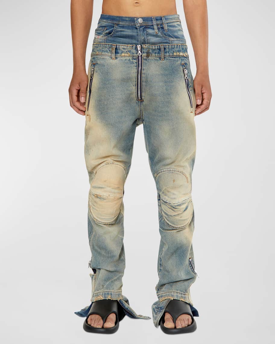 Diesel Men's Double-Layer Distressed Jeans | Neiman Marcus