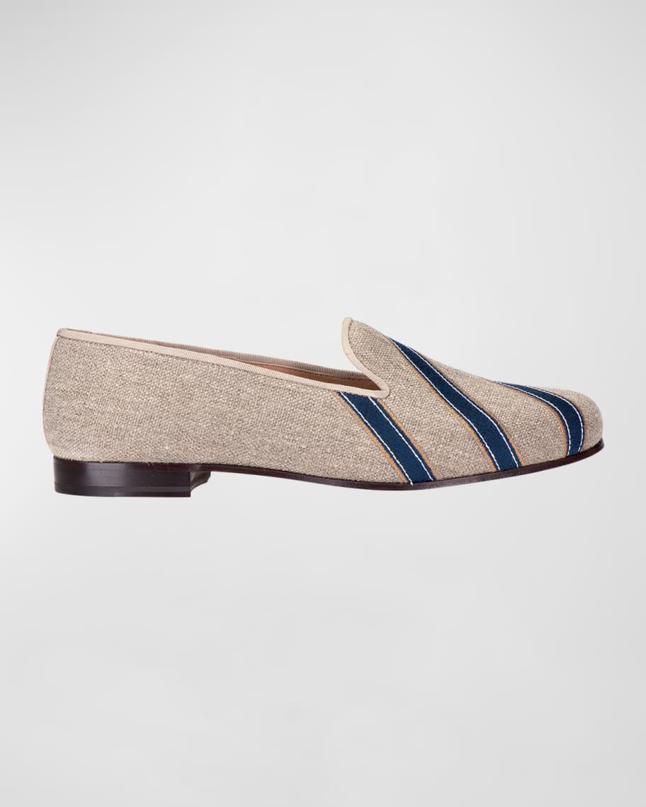 Stubbs and Wootton Men's Diagonal Ribbon Linen Smoking Slippers ...