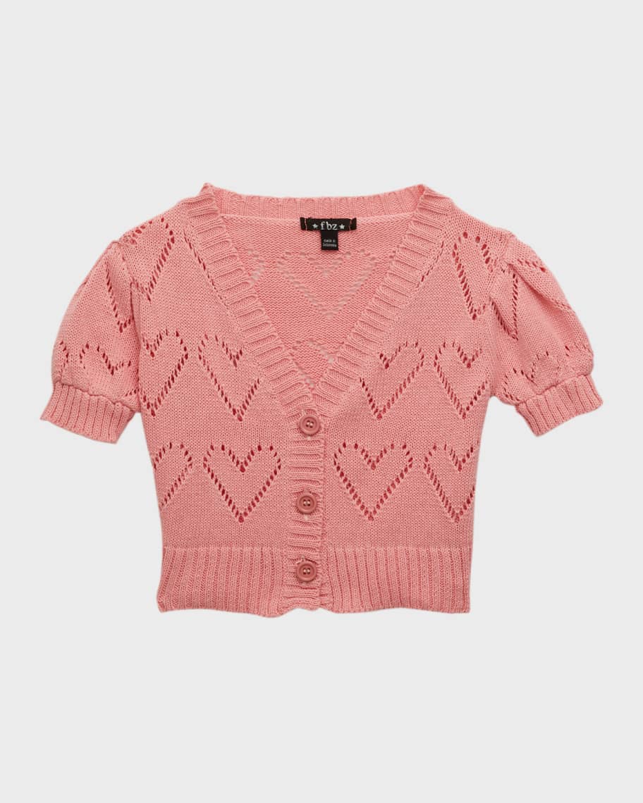 Flowers by Zoe Girl's Pointelle Heart-Print Cardigan, Size S-XL ...