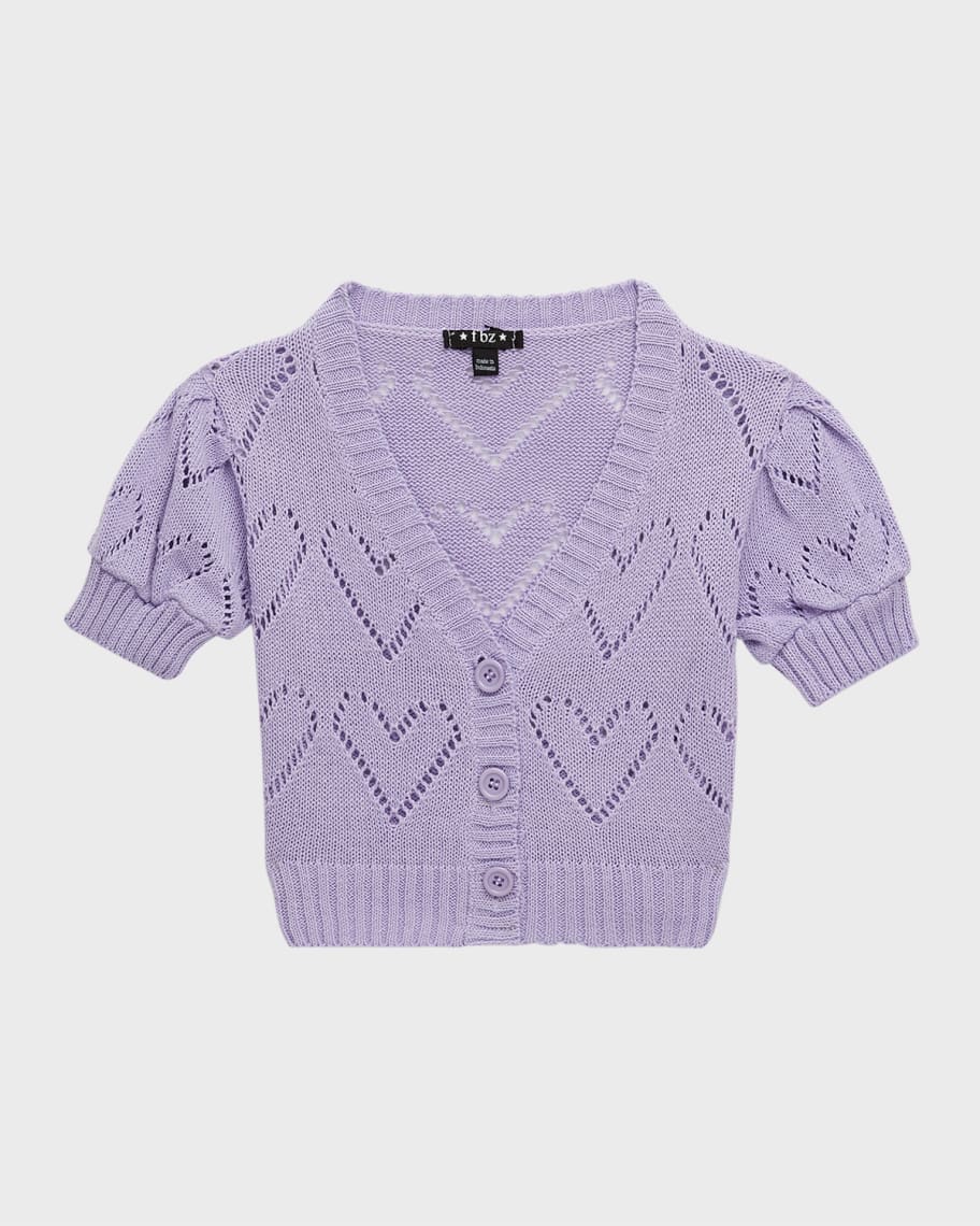 Flowers by Zoe Girl's Pointelle Heart-Print Cardigan, Size 4-6 | Neiman ...