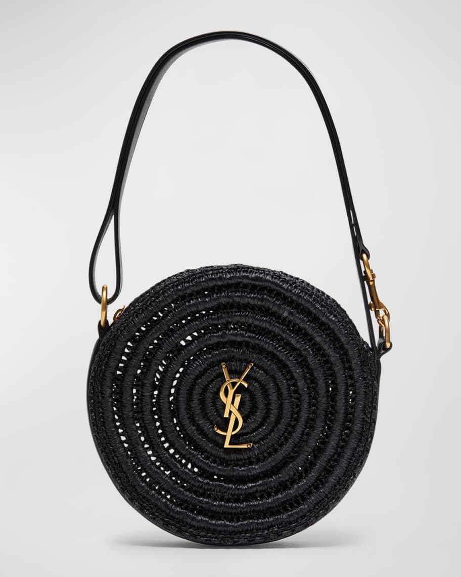 Saint Laurent YSL Monogram Round Shoulder Bag in Raffia | Neiman Marcus