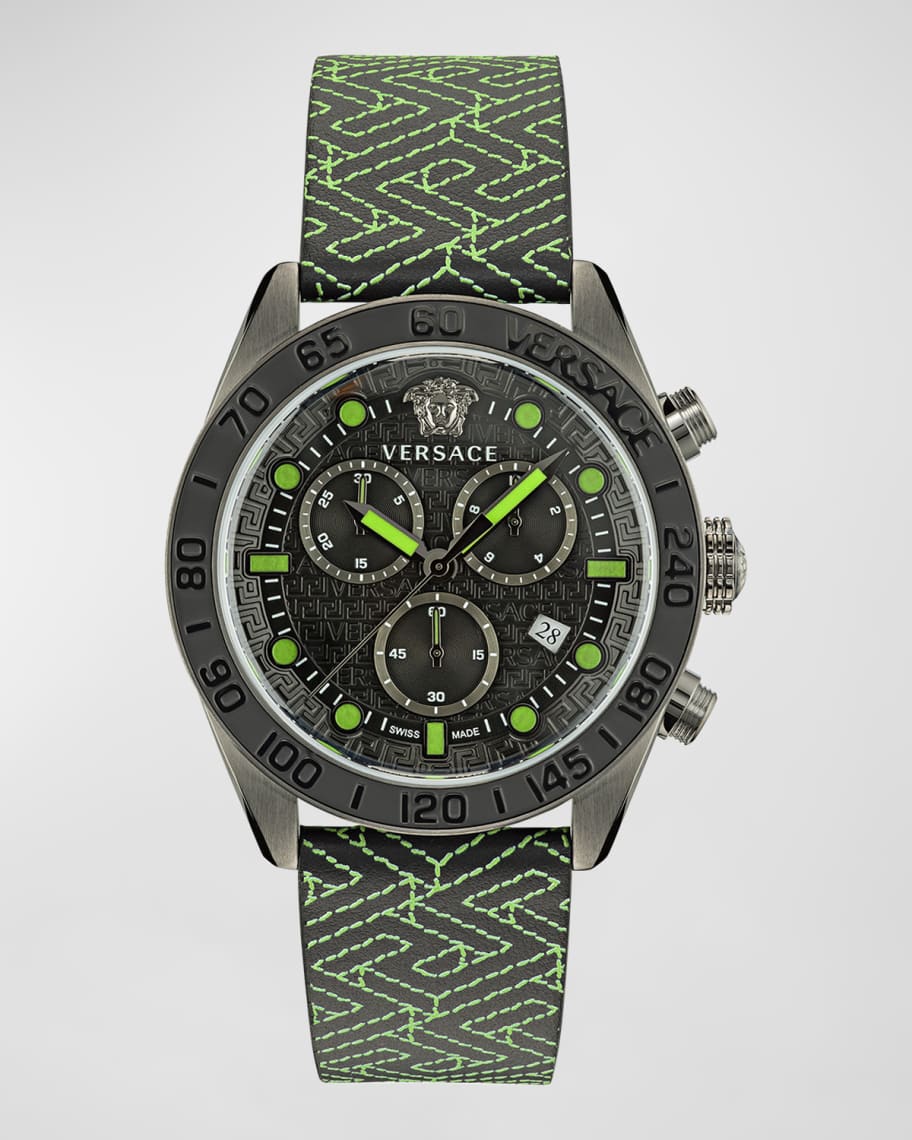 Versace Men's Greca Dome IP Gunmetal Greca Leather Strap Watch, 43mm ...