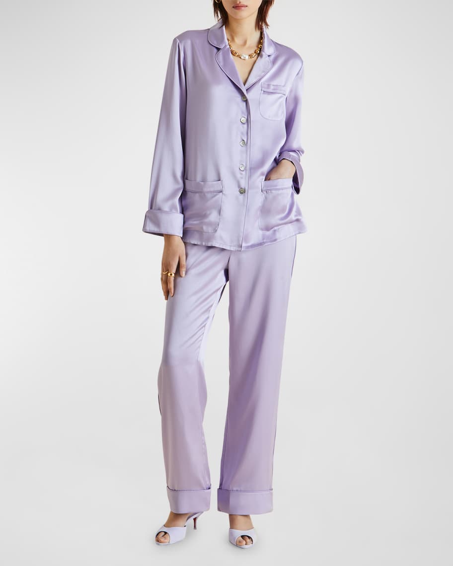 Olivia von Halle Coco Button-Down Silk Pajama Set | Neiman Marcus