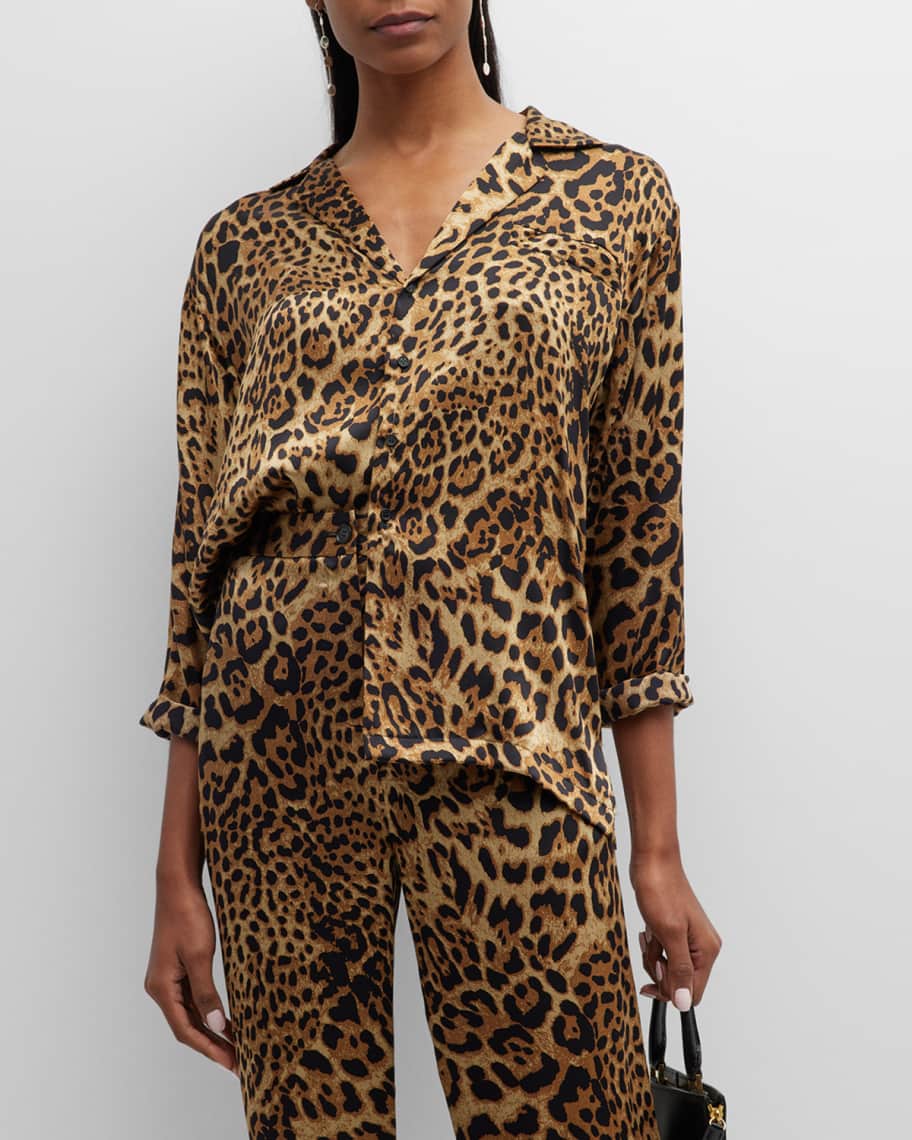 Nili Lotan Juste Leopard-Print Silk Pajama Shirt | Neiman Marcus